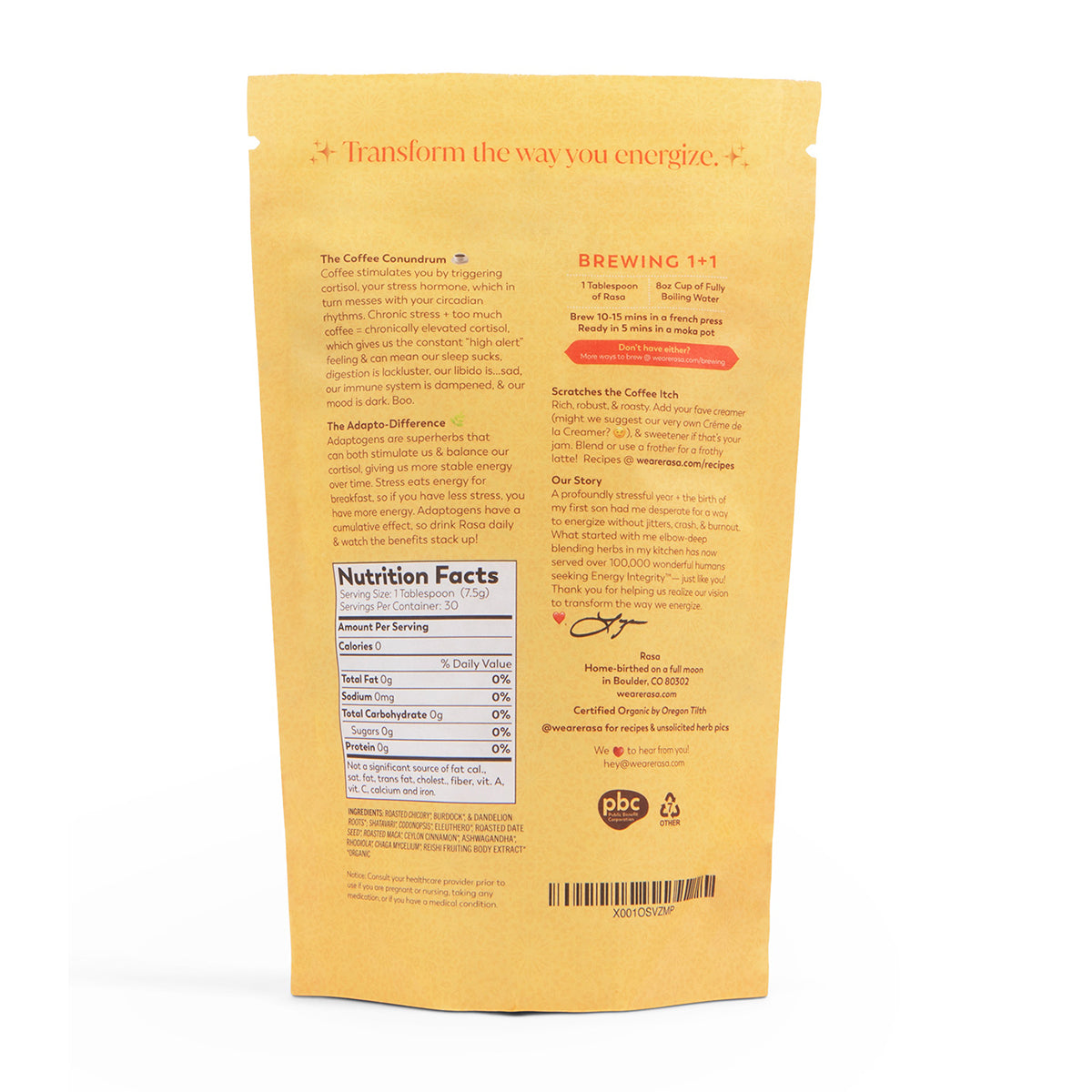 Original Rasa Herbal Coffee Alternative | Adaptogen Coffee Substitute